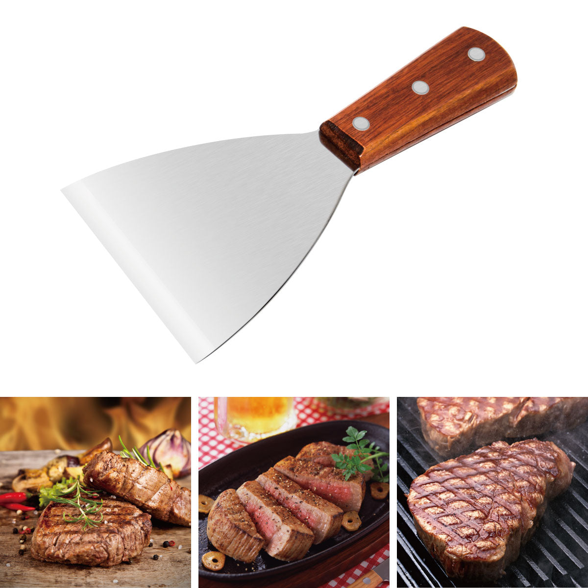Professional Grill Scraper Stainless Steel Blade 4'' with Wood Handle ...